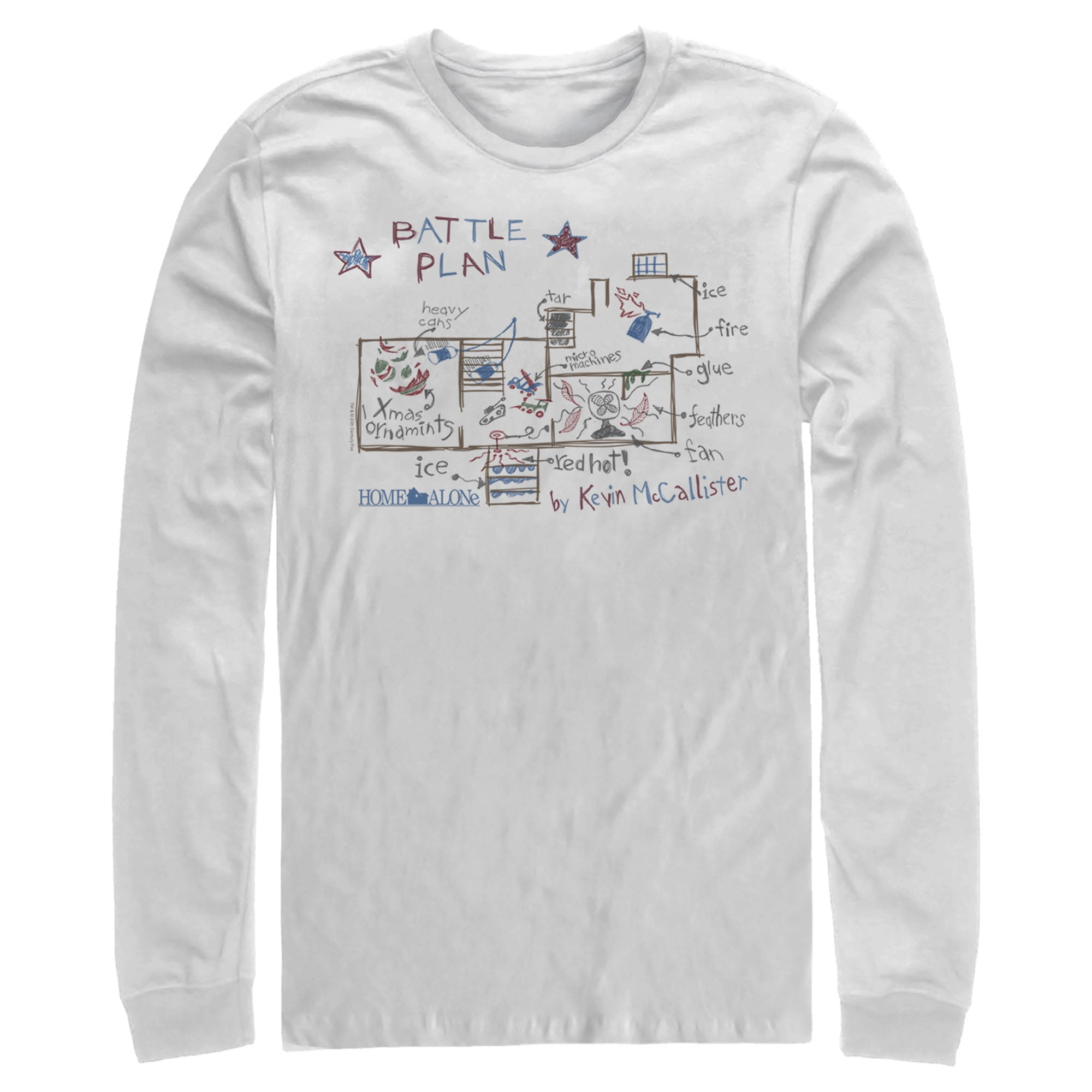 Men's Home Alone Kevin’s Battle Plan Long Sleeve Shirt White Small ...
