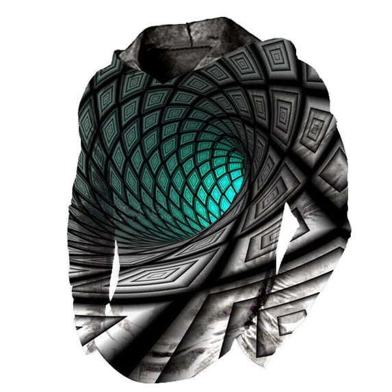 Men s Hooded 3D Spiral Optical Illusion Black Soft LightWeight Tee ...