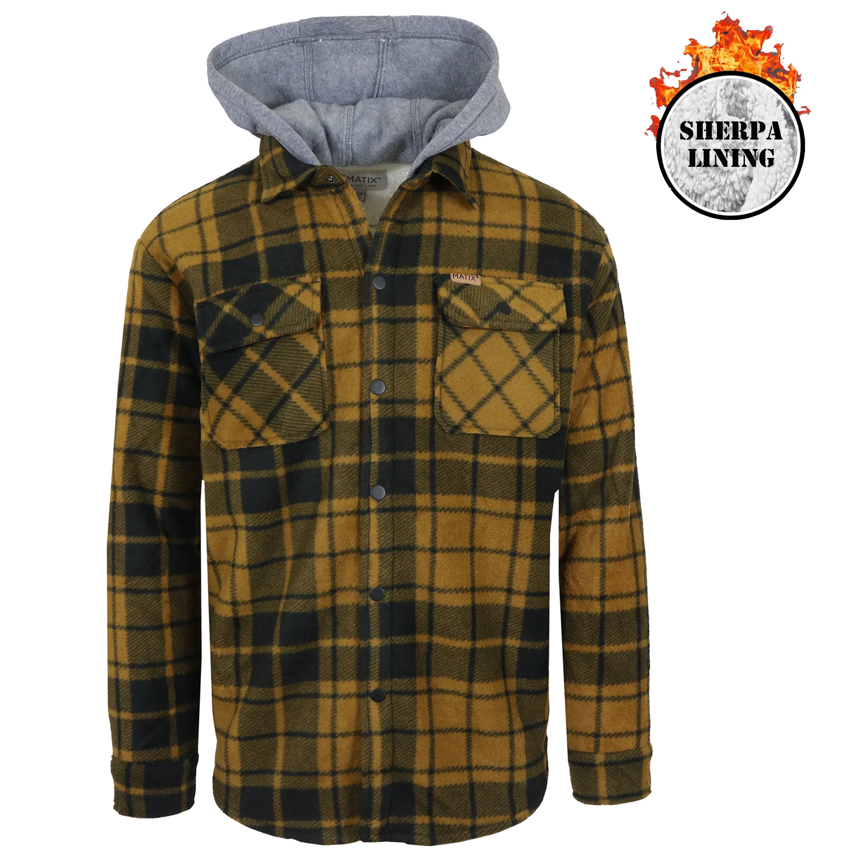 Men’s Hooded Flannel Sherpa-Lined Shacket (Sizes, S-XL) - Walmart.com