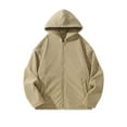 Mens Hooded Fleece Jacket Inner Or Outerwear Loose And Versatile Comfortable And Warm Khaki L