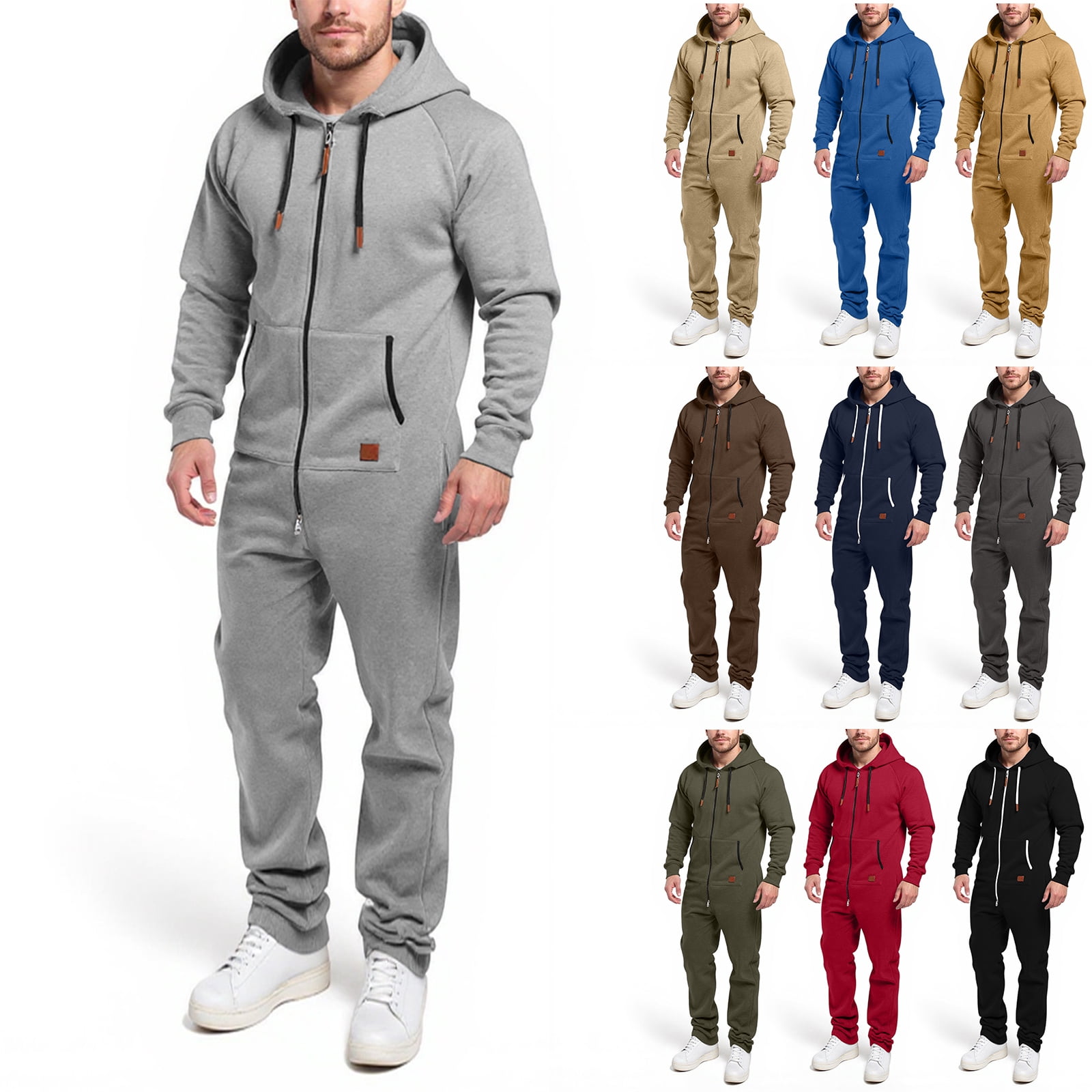 Men's Hooded Jumpsuit Zip Up Pajamas Playsuit Jogger Sweatsuit Overall ...