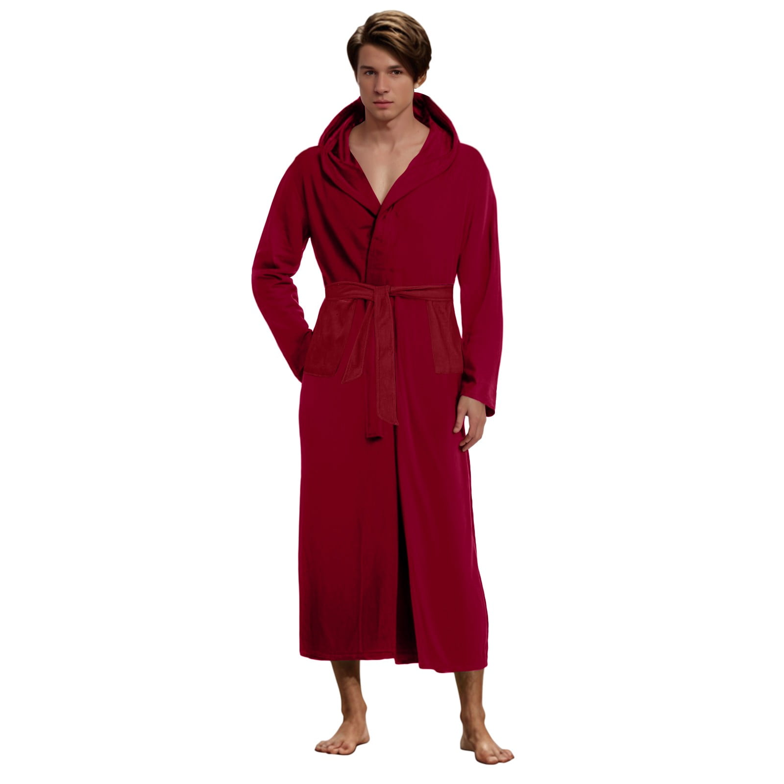 Men's Hooded Pajamas ,Long Mens Hooded Robe, Winter Bathrobe for Men ...