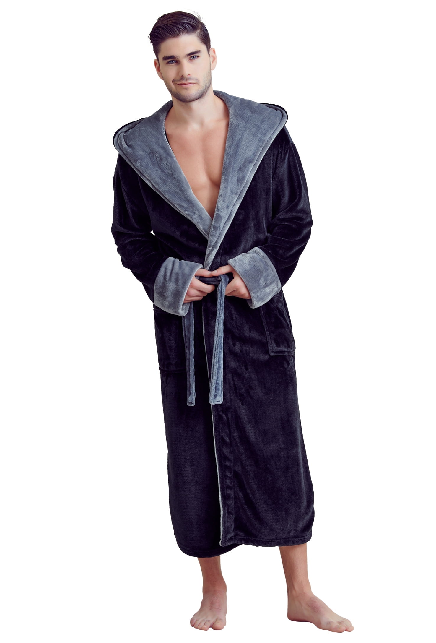 Men’s Hooded Shower Robe - Polyester Full-Length Warm Kimono - Walmart.com