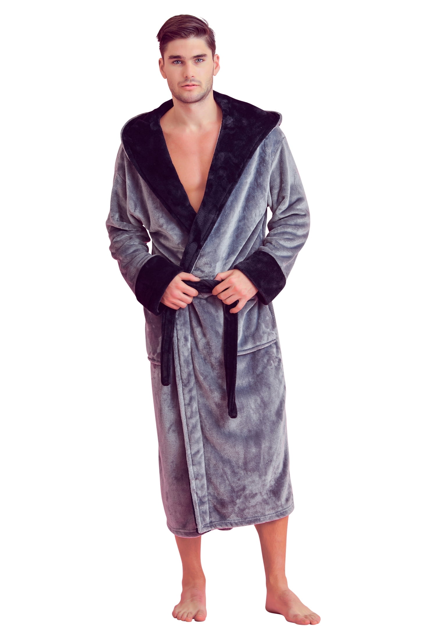 Men’s Full-Length Hooded Shower Robe - Luxurious Warm Kimono in Premium ...