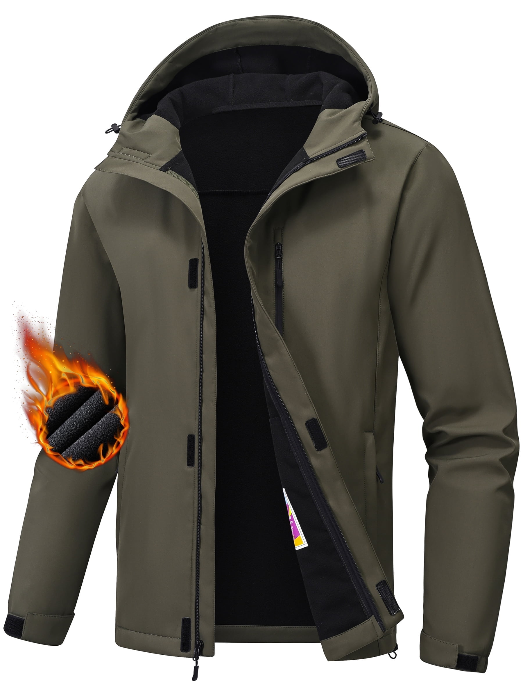 Men's Hooded Softshell Jacket Water-resistant Insulated Windbreaker ...
