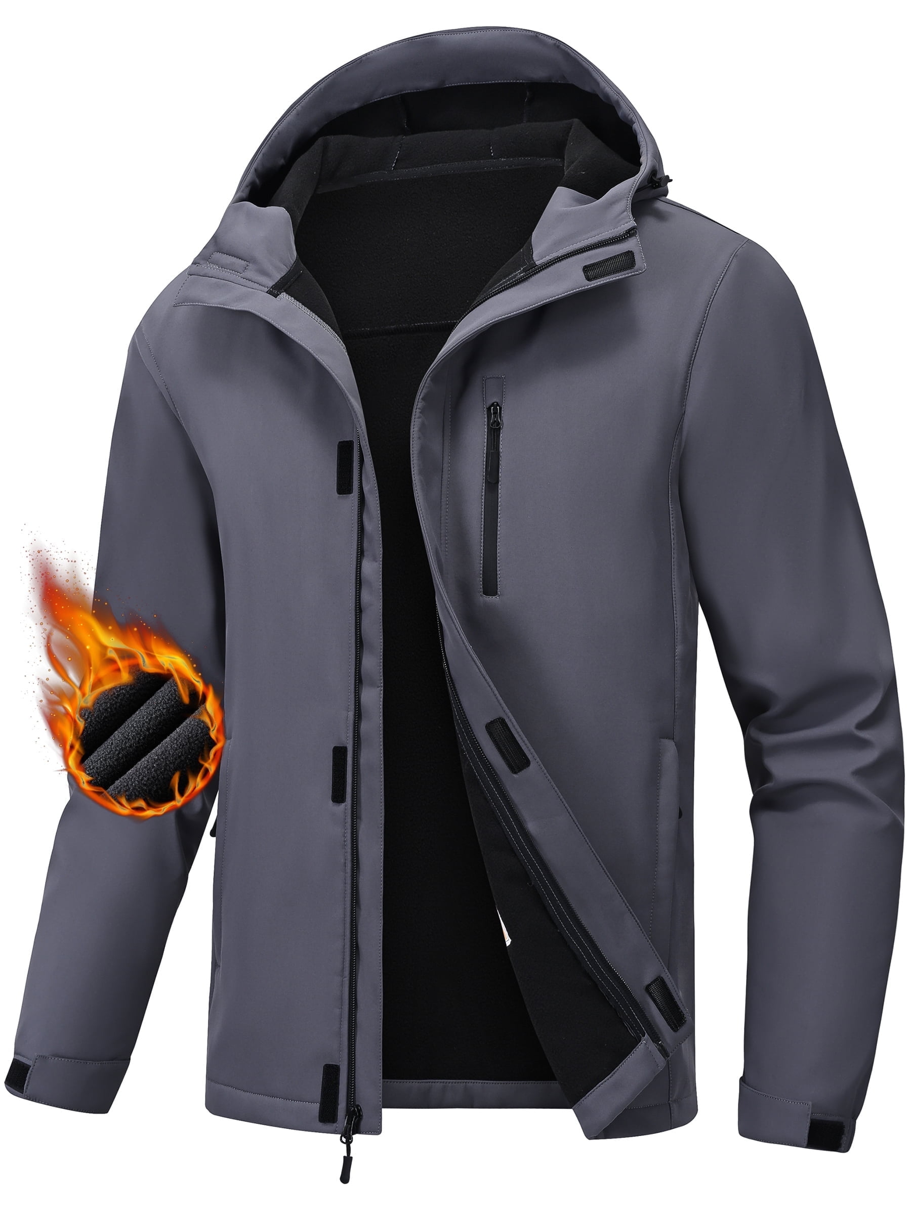Men's Hooded Softshell Jacket Water-resistant Insulated Windbreaker ...