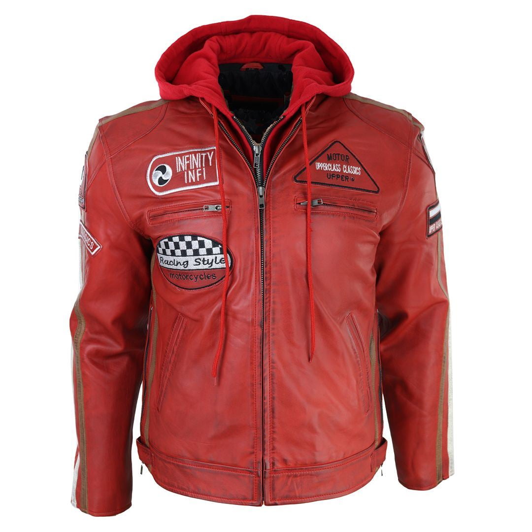 Men's Hooded Zipped Biker Leather Jacket | Infinity - Walmart.com
