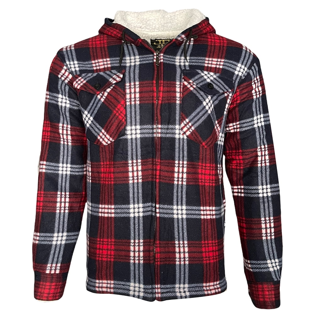 Men's Hoodie Plaid Long Sleeve Warm Sherpa Lined Full Zip Up Hooded ...
