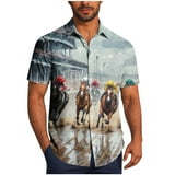 Men's Horse Racing Print Hawaiian Shirts Short Sleeve Button Down Tops ...