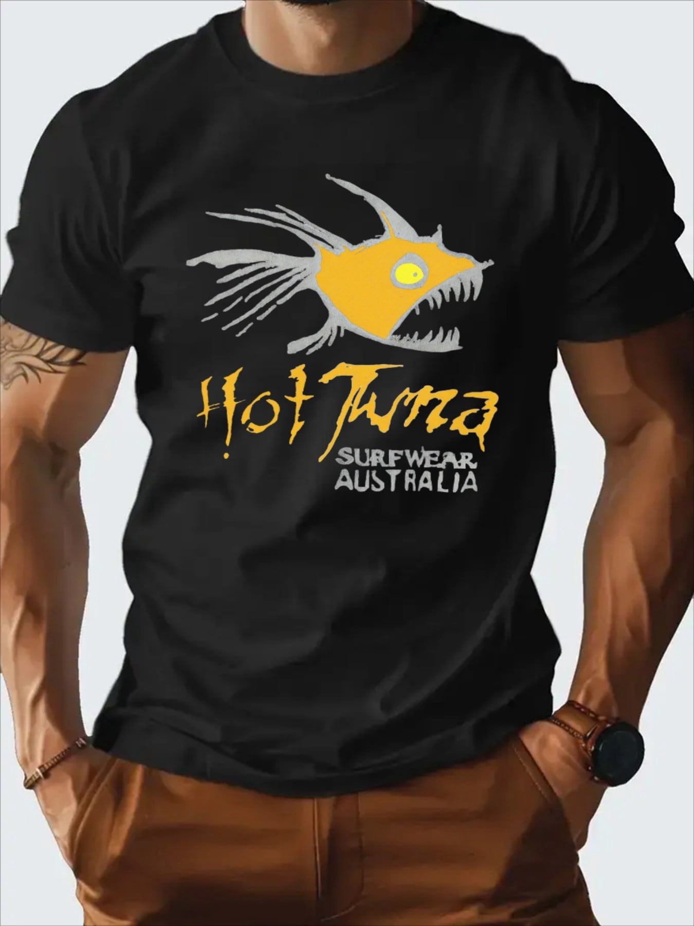 Men's Hot Tuna Surf Graphic T-Shirt - 100% Cotton, Black Casual Summer ...