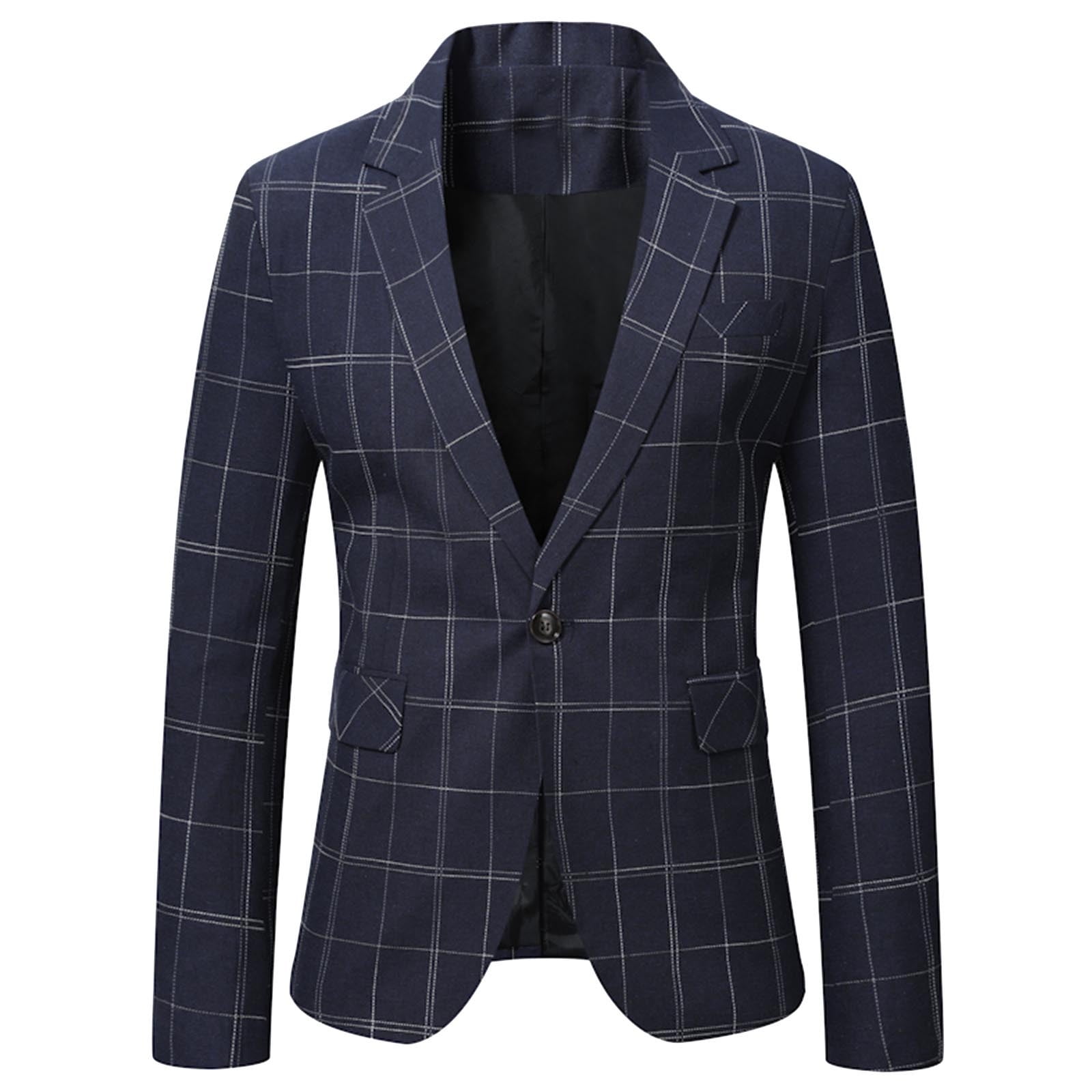 Men's Houndstooth Suit Jacket One Button Business Formal Blazer Suit ...