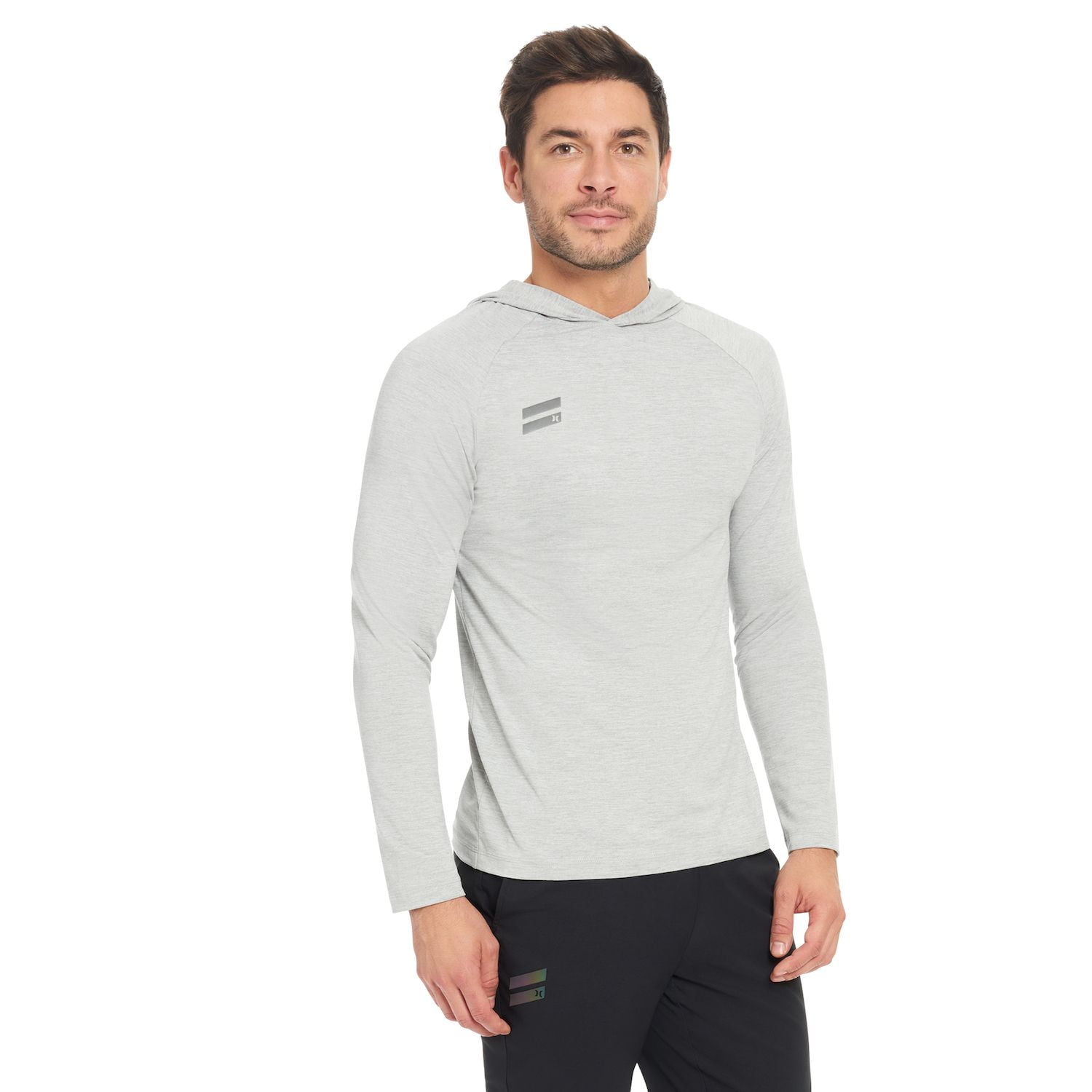 Men's Hurley Long Sleeve Performance Top with Hood Color: Light Heather ...