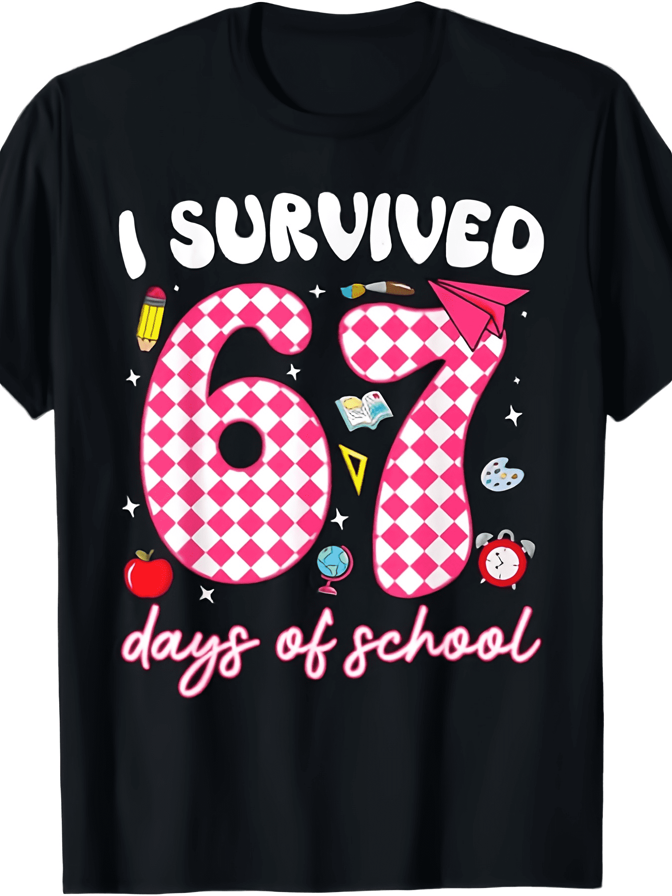 Men's "I Survived 67 Days of School" Pink Checkerboard Graphic Tee ...