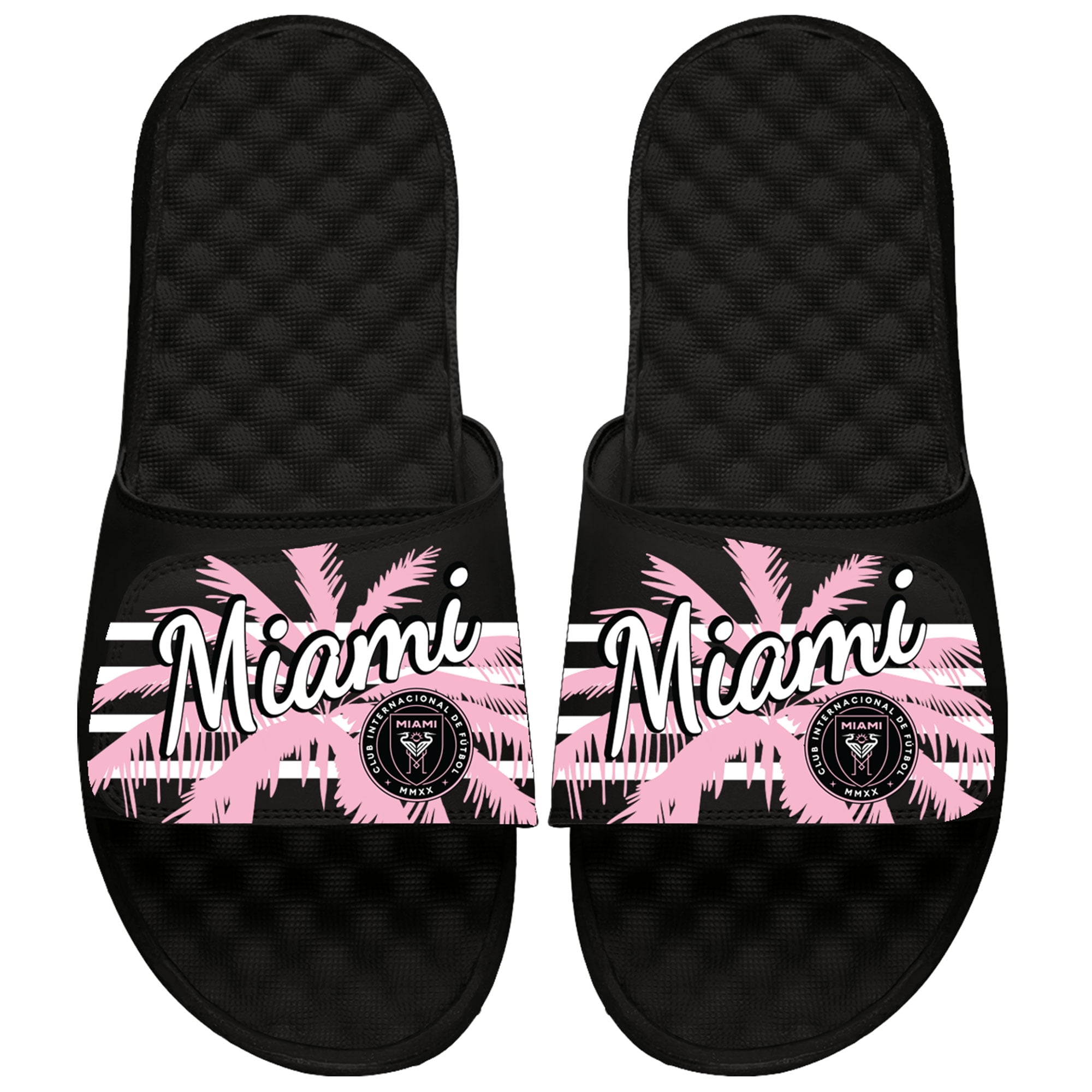 Men's ISlide Black Inter Miami CF Striped Palm Tree Slide Sandals ...