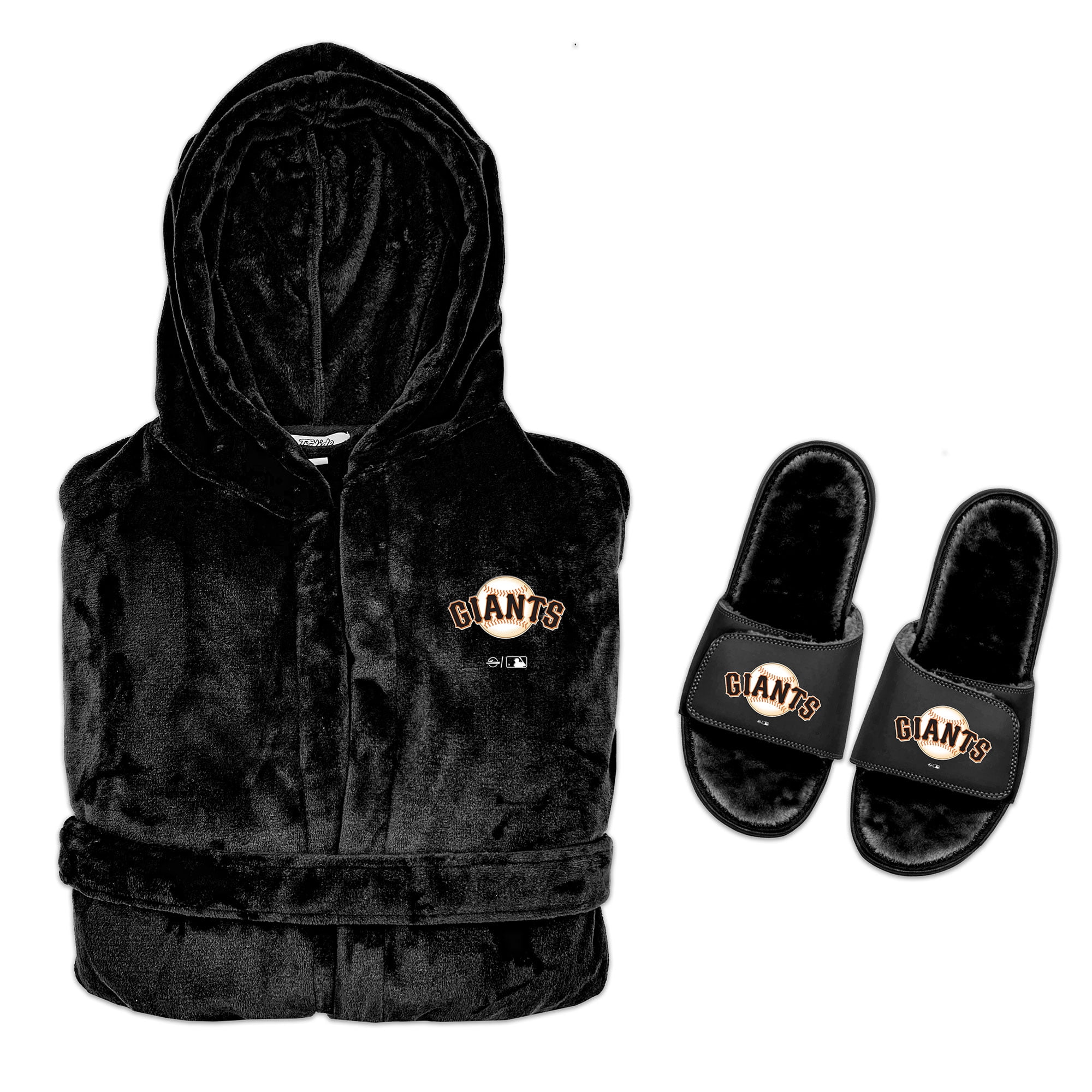 Men's ISlide Black San Francisco Giants Hooded Phantom Robe & Fur Slide ...