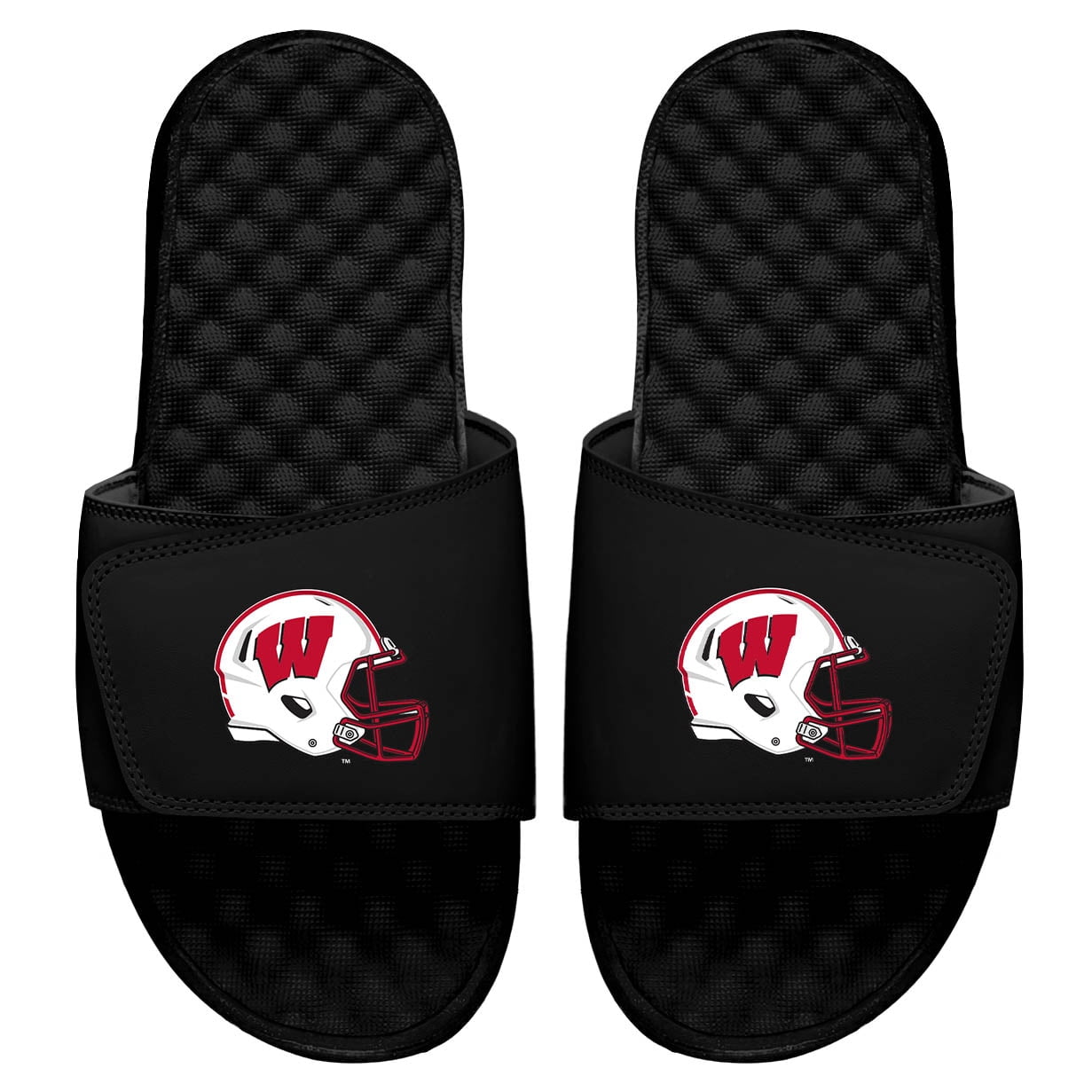 Men's ISlide Black Wisconsin Badgers Helmet Logo Slide Sandals ...