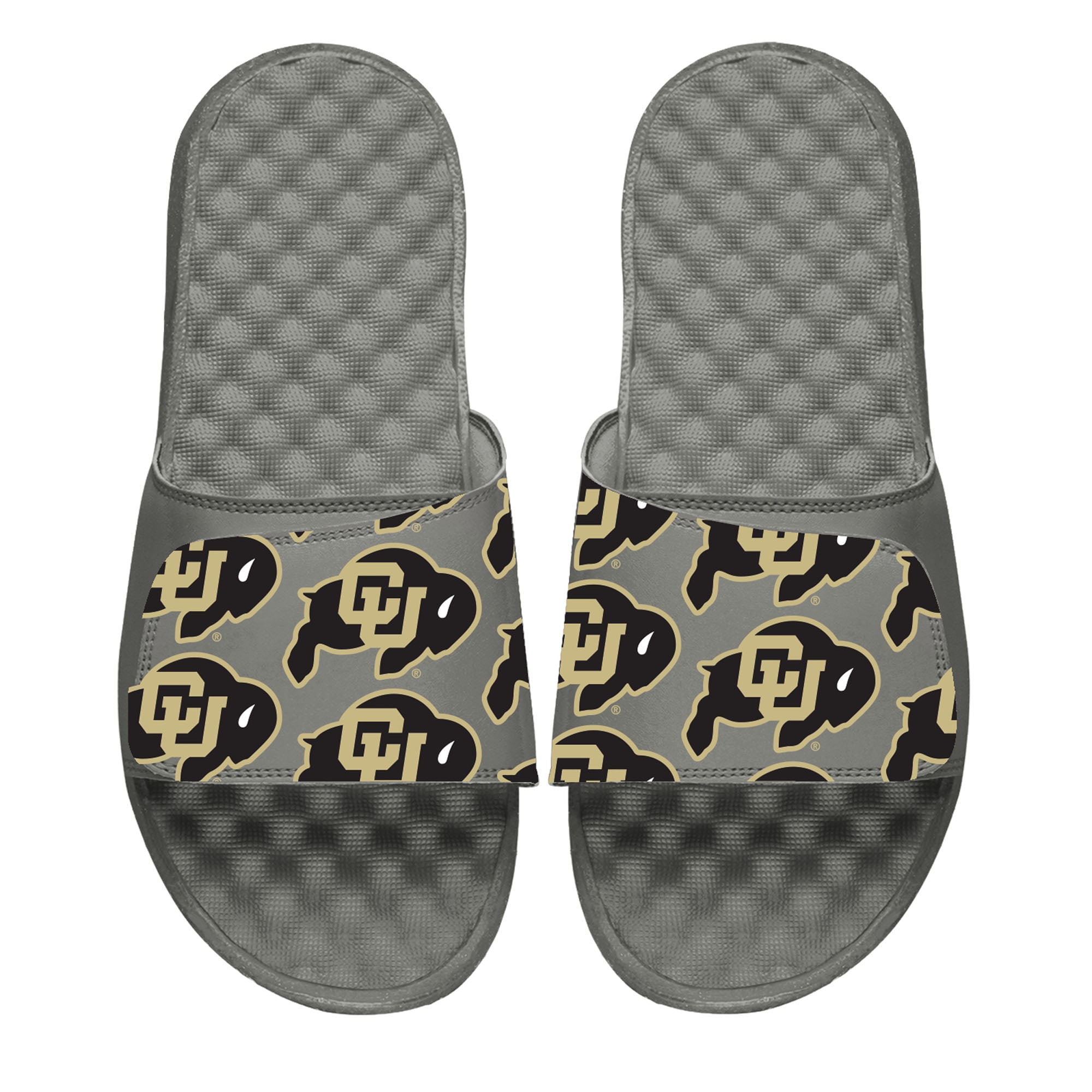Men's ISlide Gray Colorado Buffaloes Primary Logo Pattern Slide Sandals ...