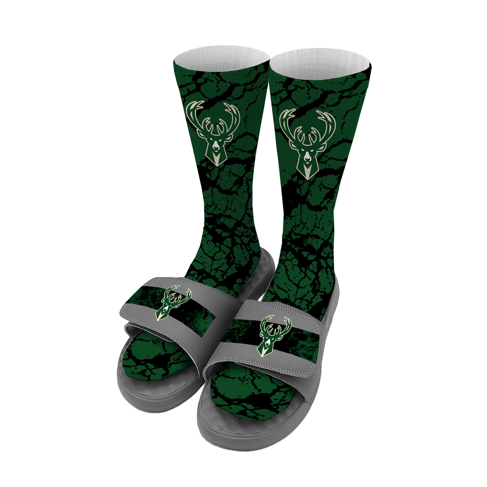 Men's ISlide Milwaukee Bucks Distressed Socks & Slide Sandals Bundle ...