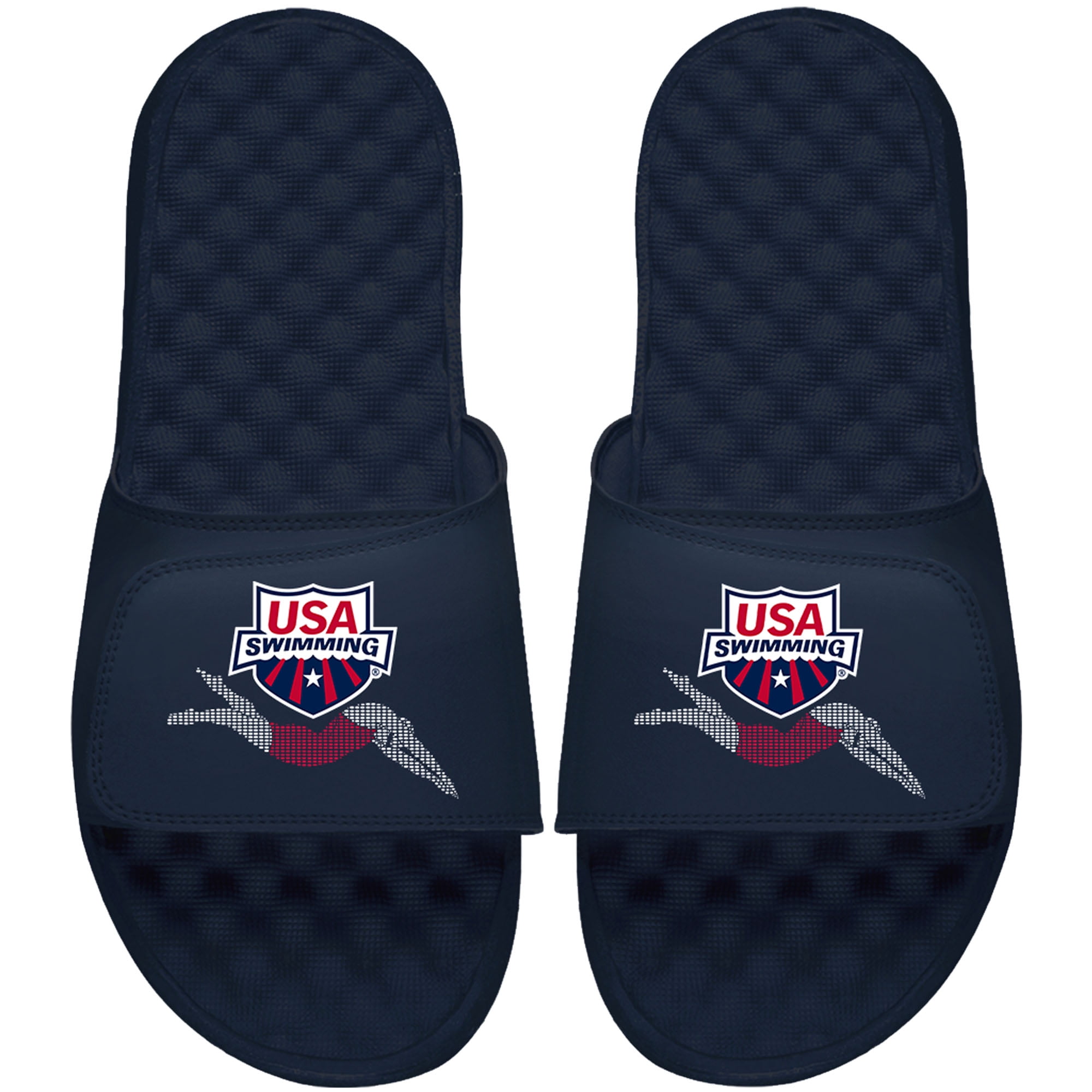 Men's ISlide Navy USA Swimming Stacked Logo Slide Sandals - Walmart.com
