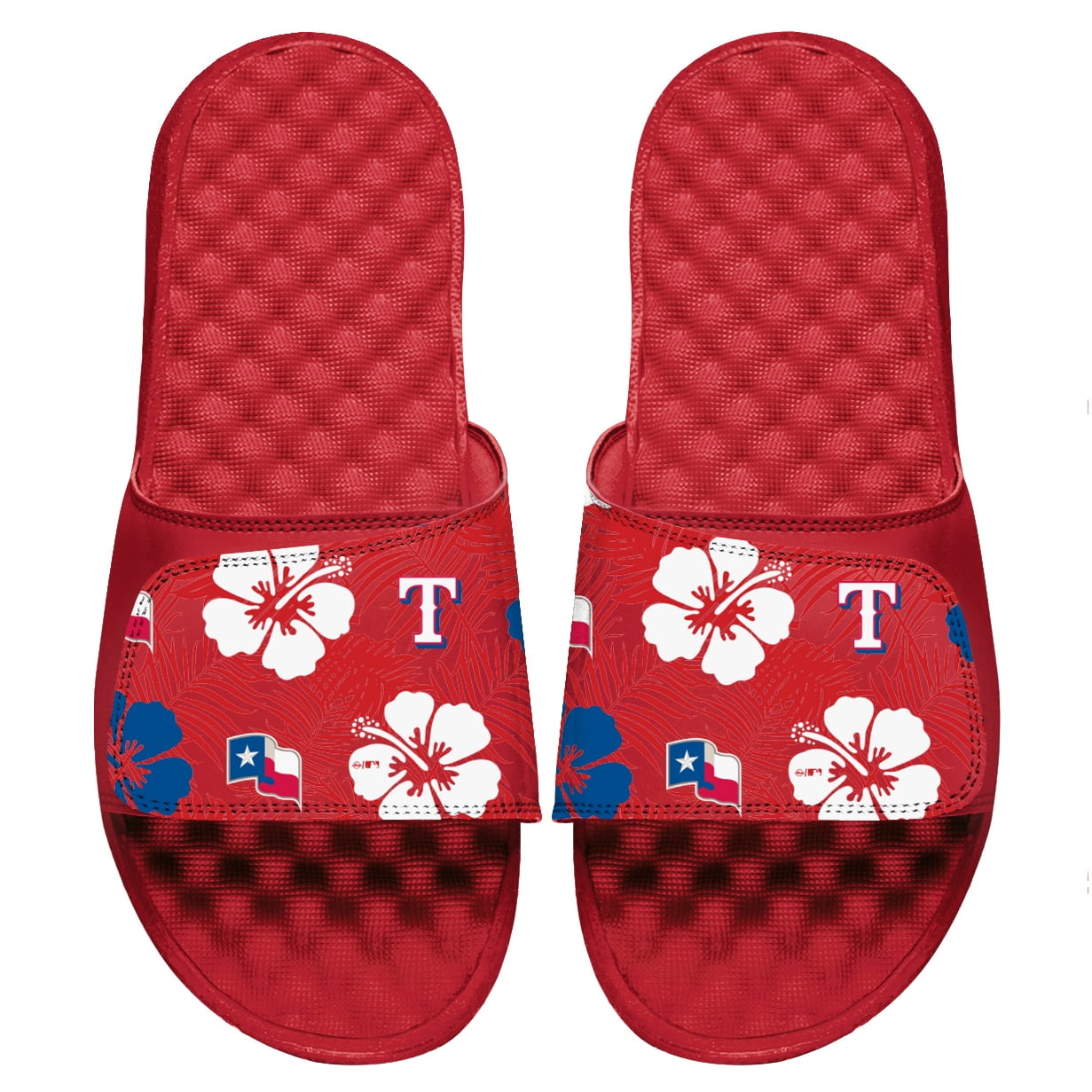 Men's ISlide Red Texas Rangers Loudmouth Floral Logo Slide Sandals ...