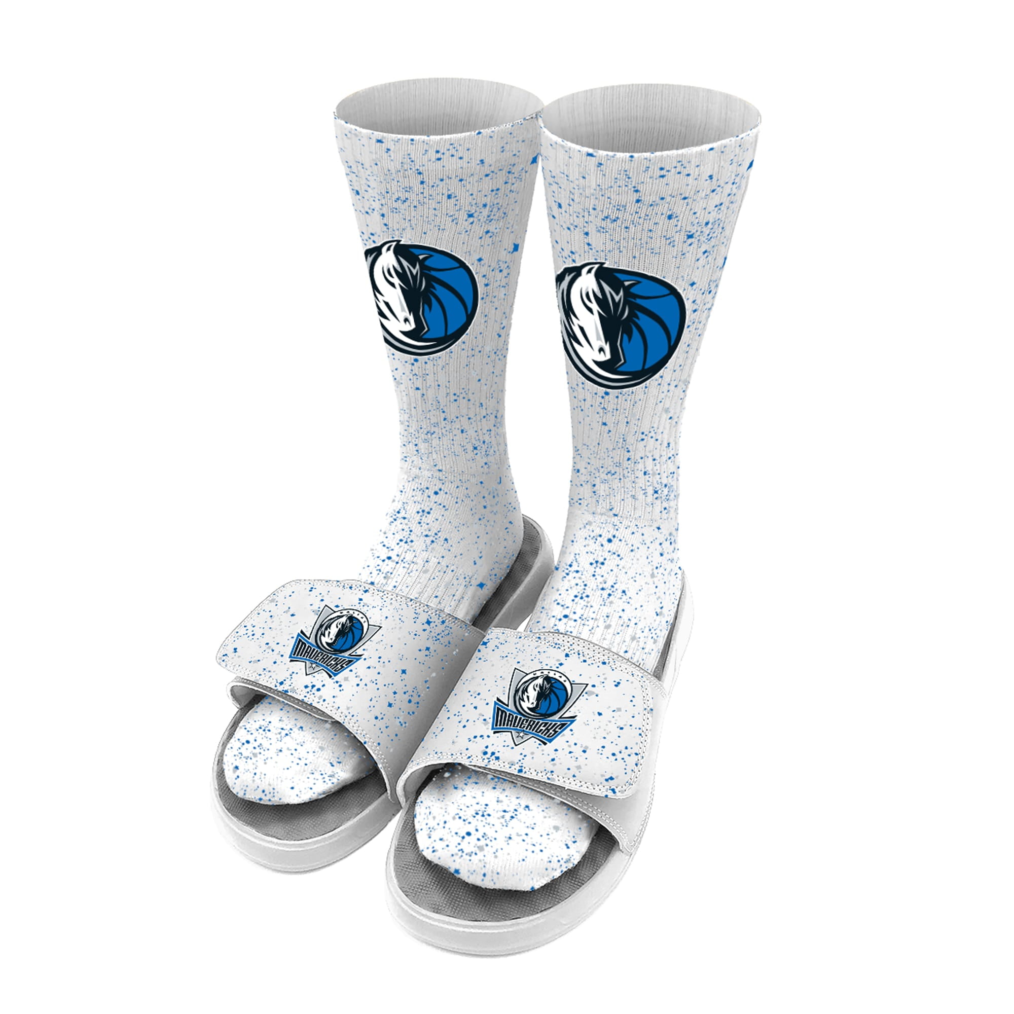 Men's ISlide White Dallas Mavericks Team Logo Speckle Socks & Slide ...