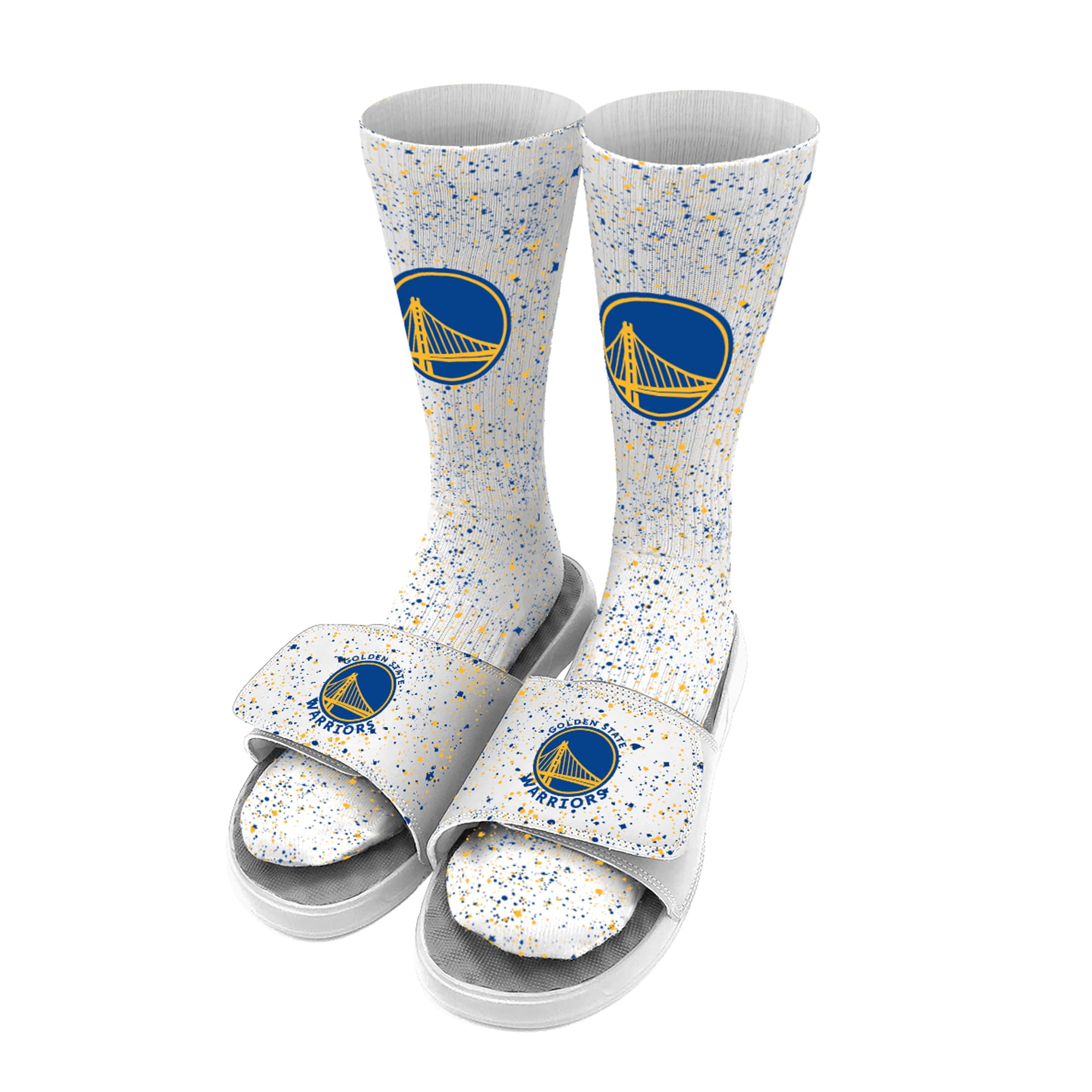 Men's ISlide White Golden State Warriors Team Logo Speckle Socks ...