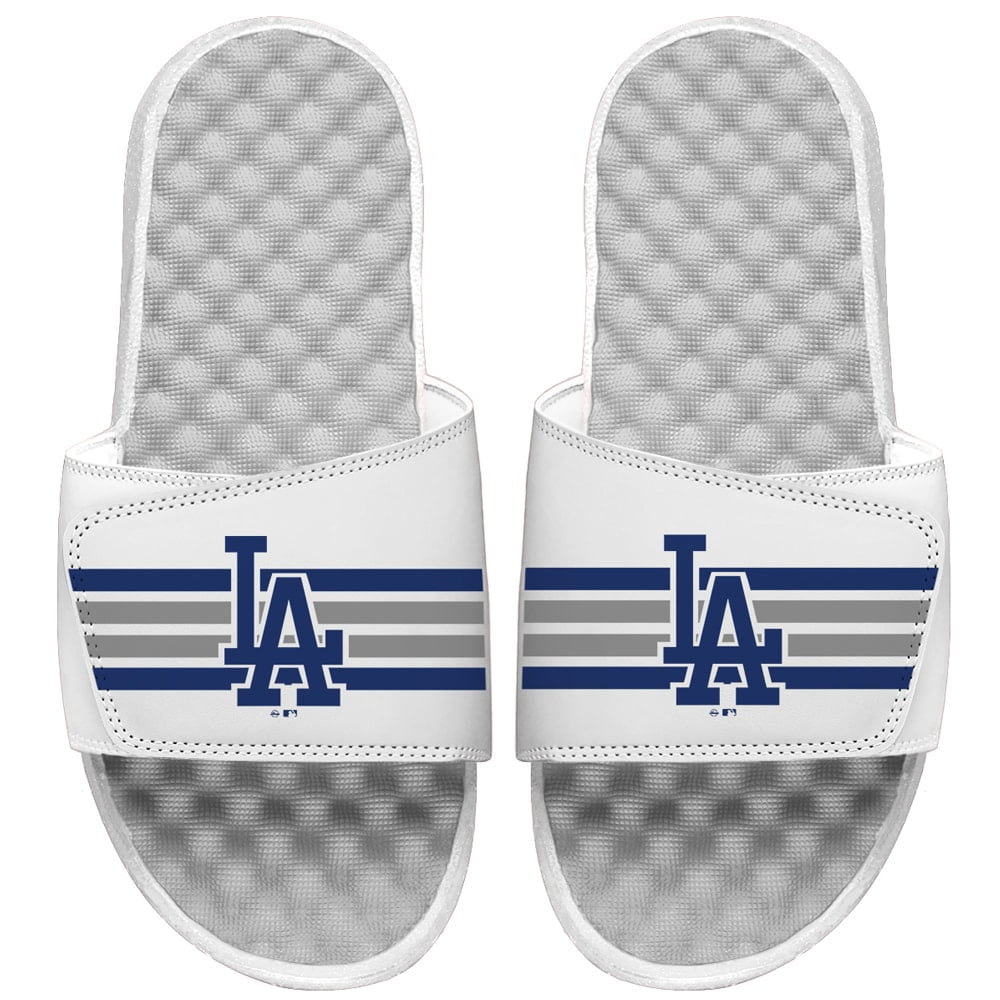 Men's ISlide White Los Angeles Dodgers Varsity Stripes Slide Sandals ...