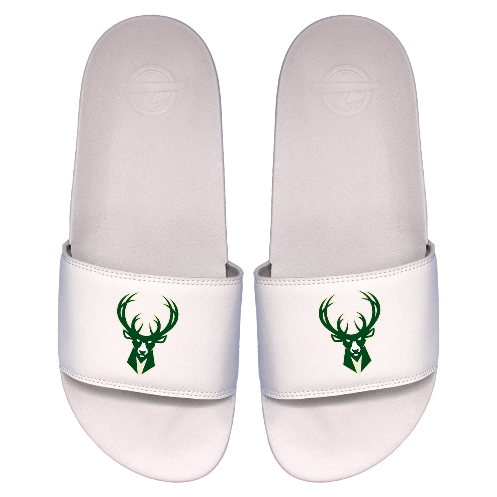 Men's ISlide White Milwaukee Bucks Primary Logo Motto Slide Sandals ...