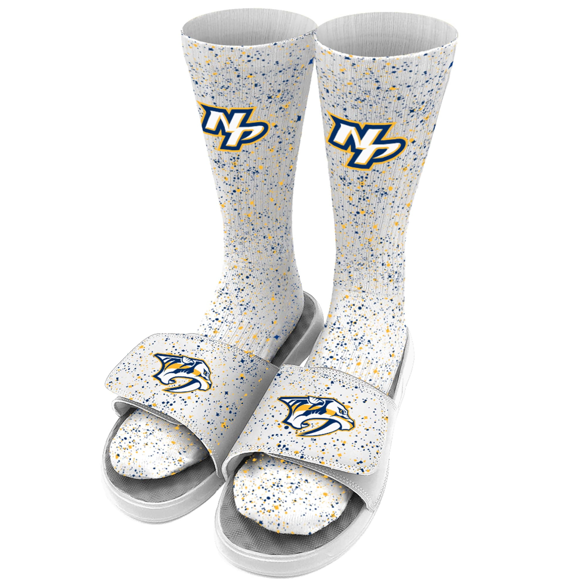 Men's ISlide White Nashville Predators Speckle Socks & Slide Sandals ...