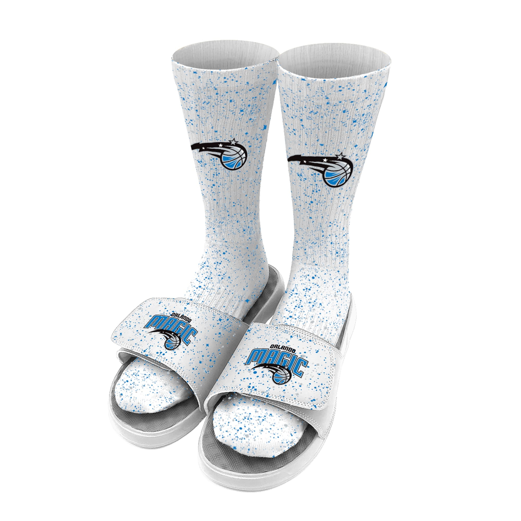 Men's ISlide White Orlando Magic Team Logo Speckle Socks & Slide ...