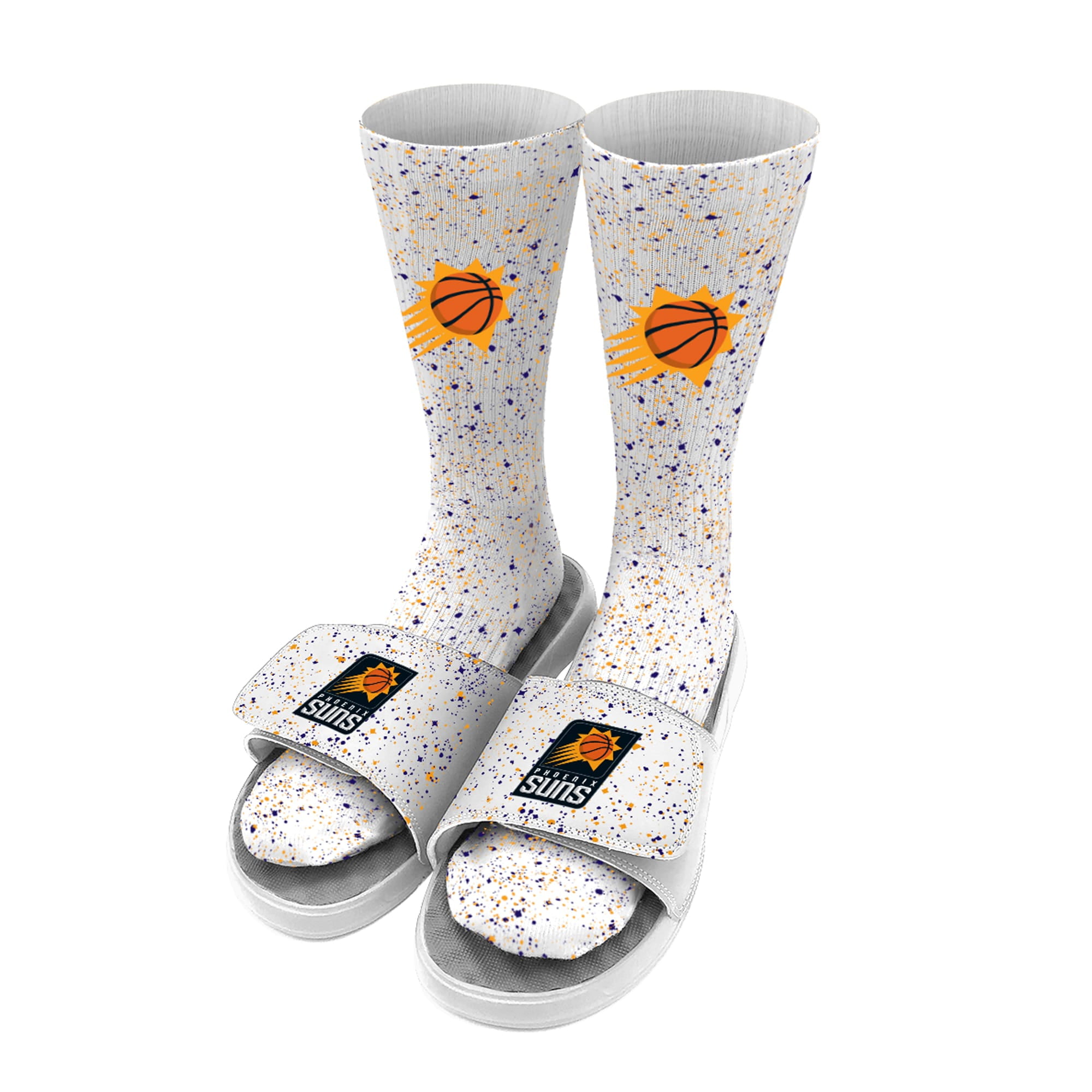 Men's ISlide White Phoenix Suns Team Logo Speckle Socks & Slide Sandals ...