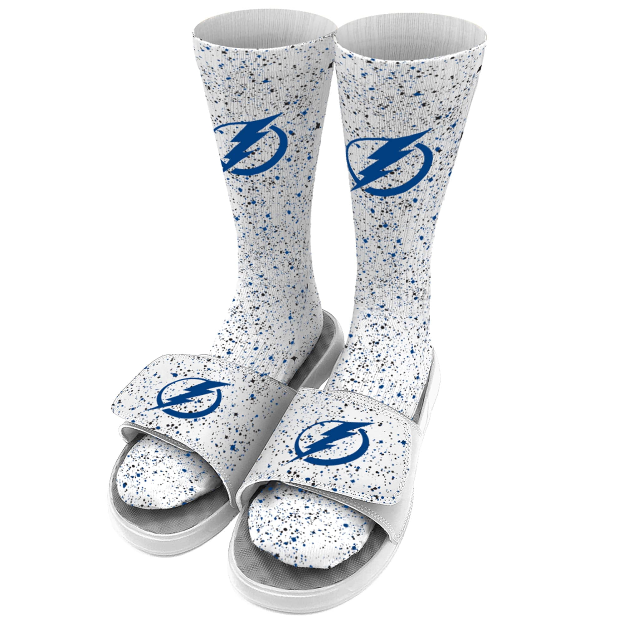 Men's ISlide White Tampa Bay Lightning Speckle Socks & Slide Sandals ...