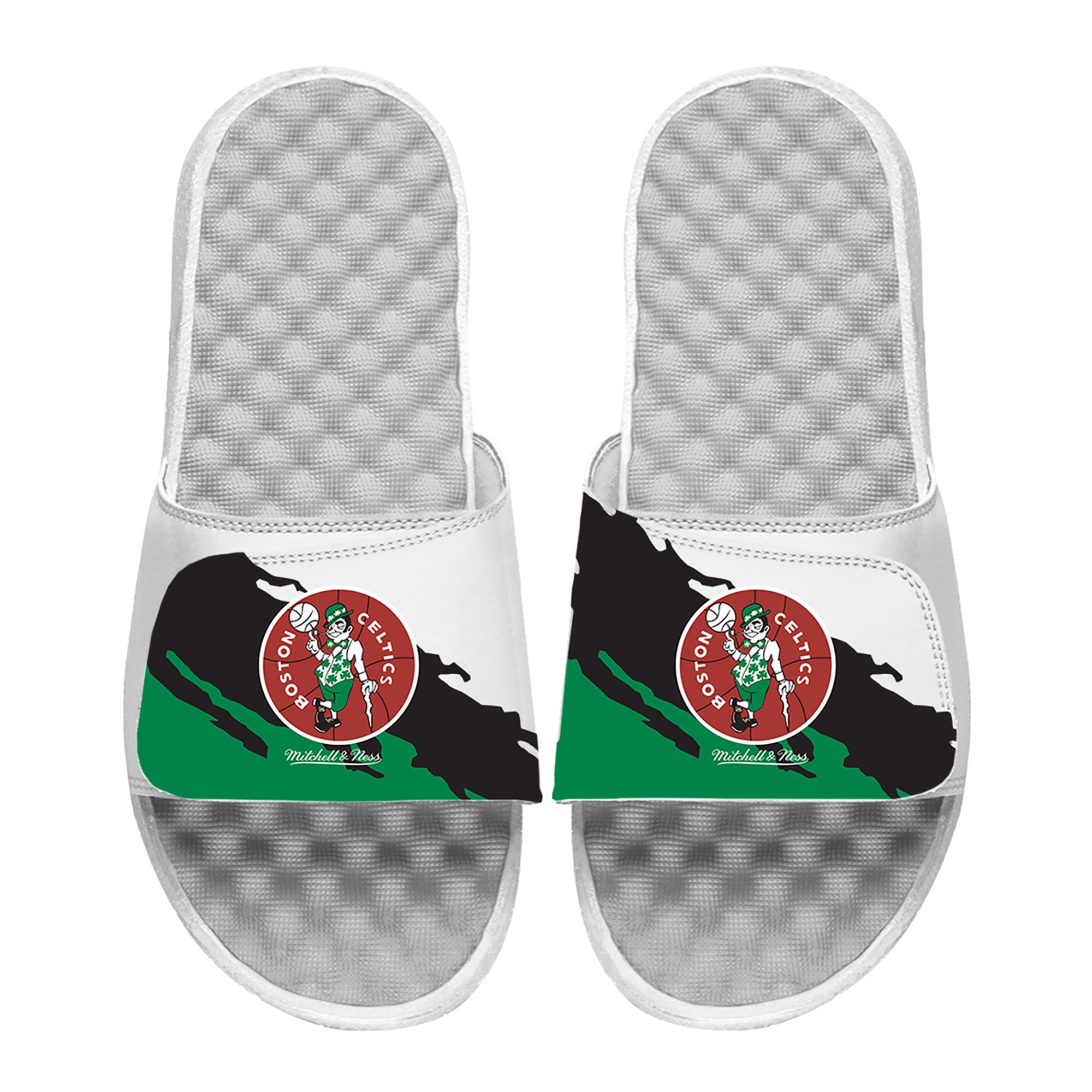 Men's ISlide x Mitchell & Ness White Boston Celtics Paint Stripe Slide ...