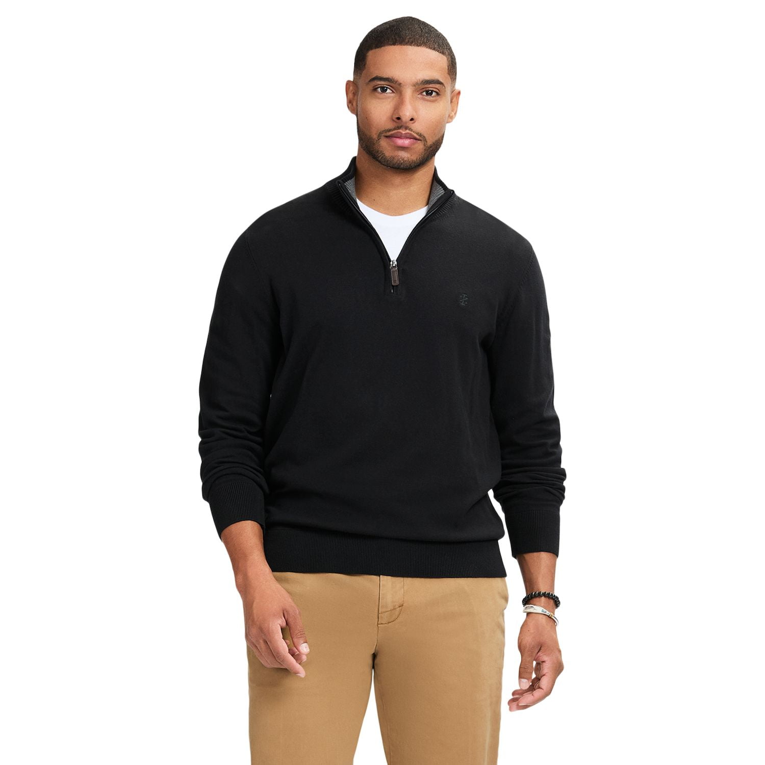 Men's IZOD Premium Essentials Quarter-Zip Sweater Color: Black Size: S ...