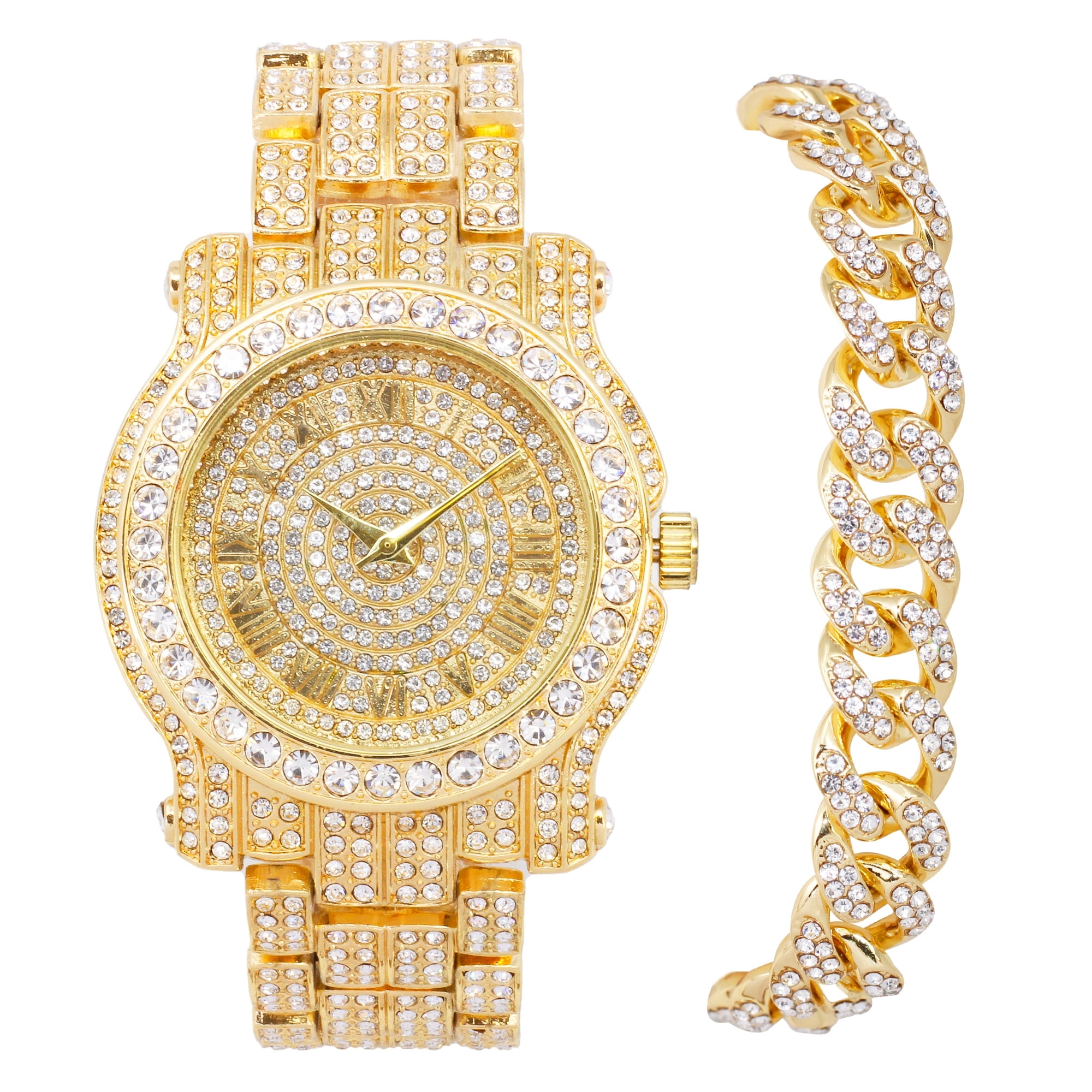 Men's Iced Diamond Watch with Roman Dial and Bling-ed Out Adjustable ...