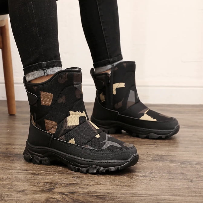 Men‘s Insulated Waterproof Snow Boots-Slip-On with Hook & Loop Closure ...