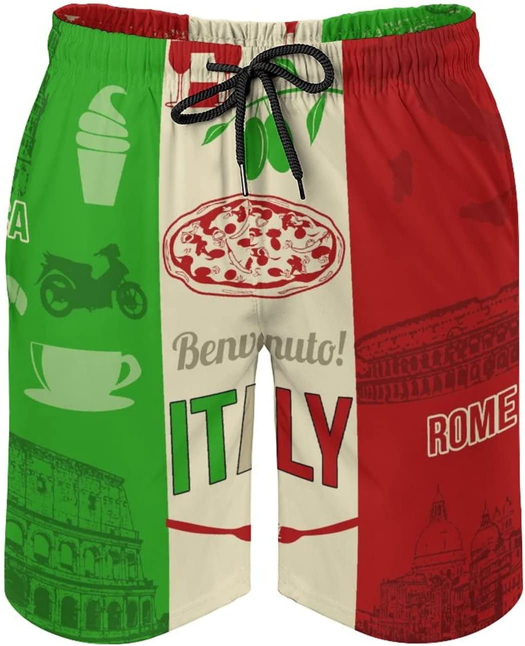 Men's Italian Food Spots Map Flag Swim Trunks Quick Dry Beach Pants ...