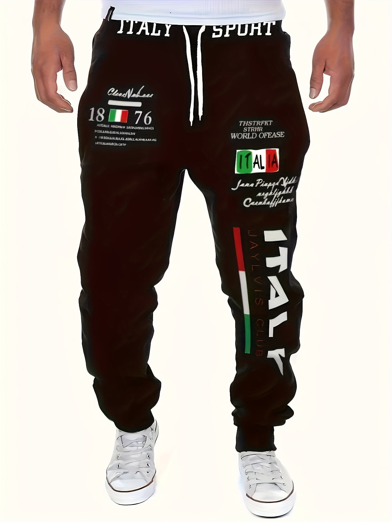Men's Italy Themed Alphabet Print Joggers Loose Fit Drawstring Waist ...