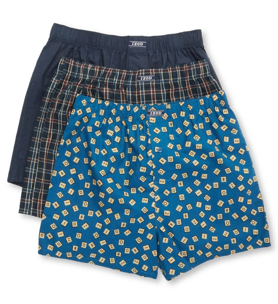 Men's Izod 213WB15 Woven Cotton Boxers - 3 Pack (Plaid/Dress/Blue S ...