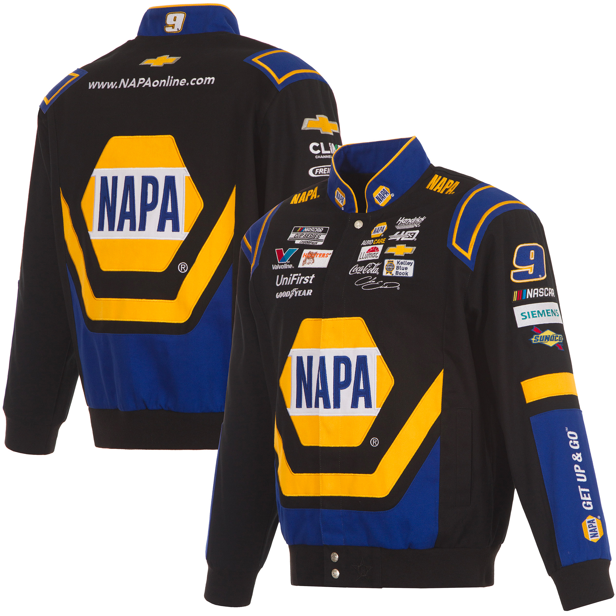 Men's JH Design Black Chase Elliott NAPA Twill Driver Uniform Full-Snap ...