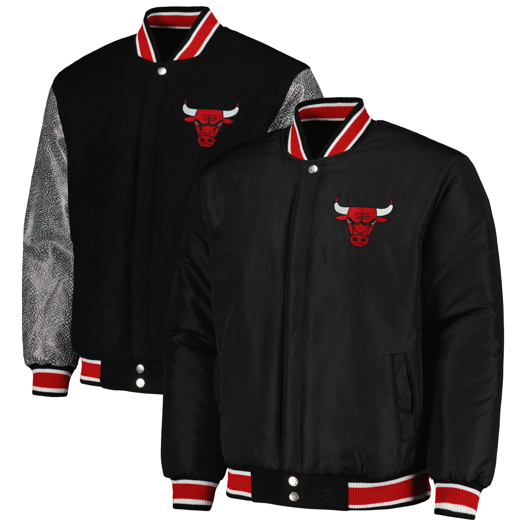Men's JH Design Black Chicago Bulls Reversible Melton Full-Snap Jacket ...