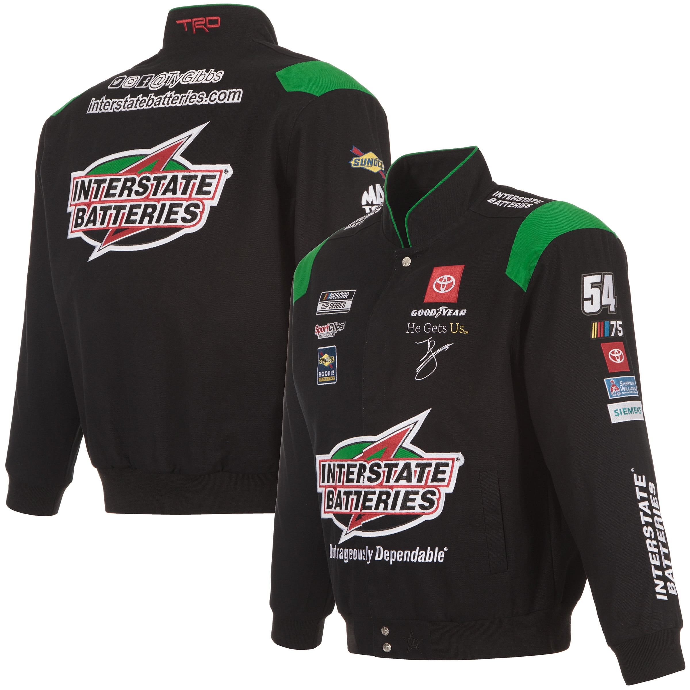 Men's JH Design Black Ty Gibbs Interstate Batteries Twill Uniform Full ...