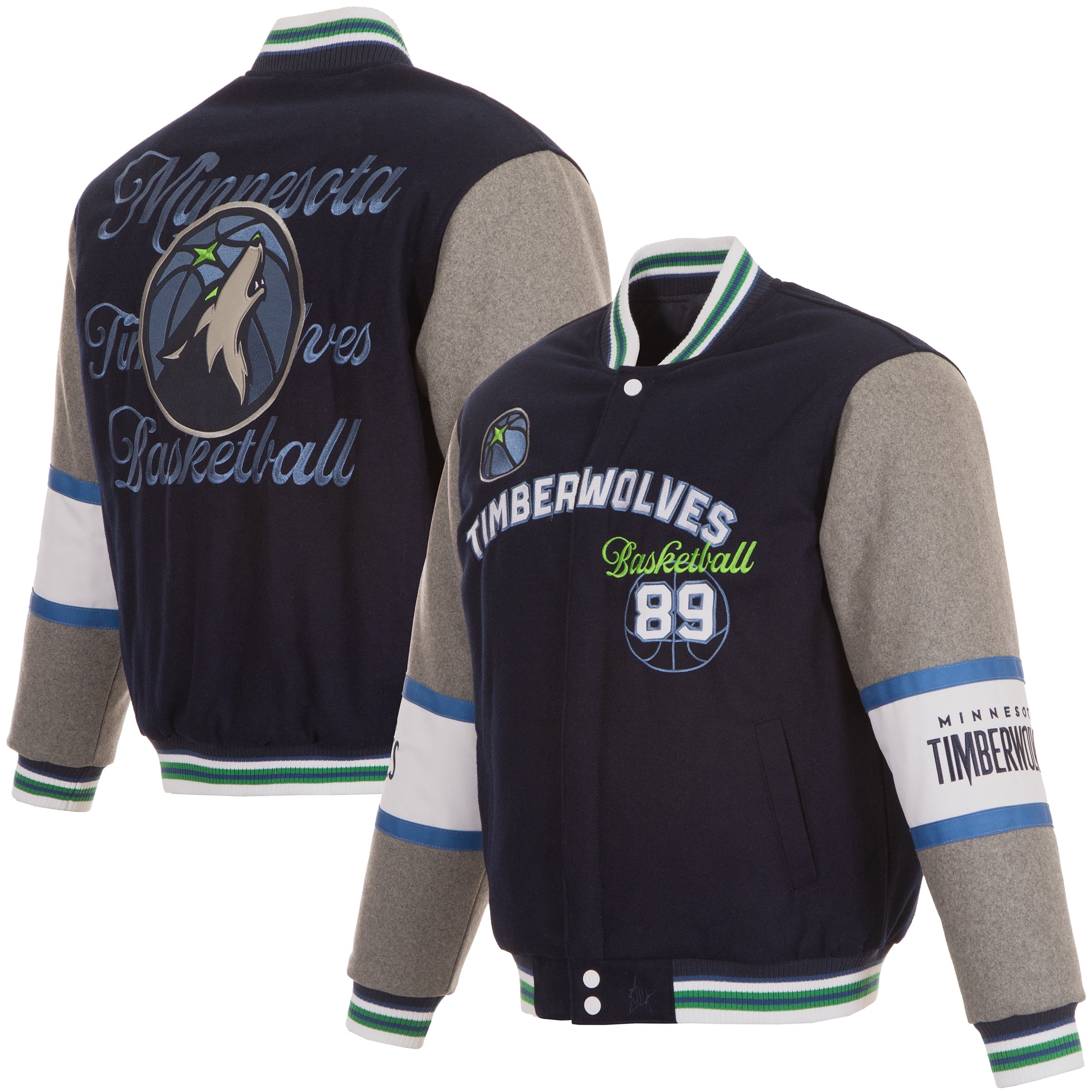 Men's-JH Design Navy Minnesota Timberwolves Reversible Wool Full-Zip ...
