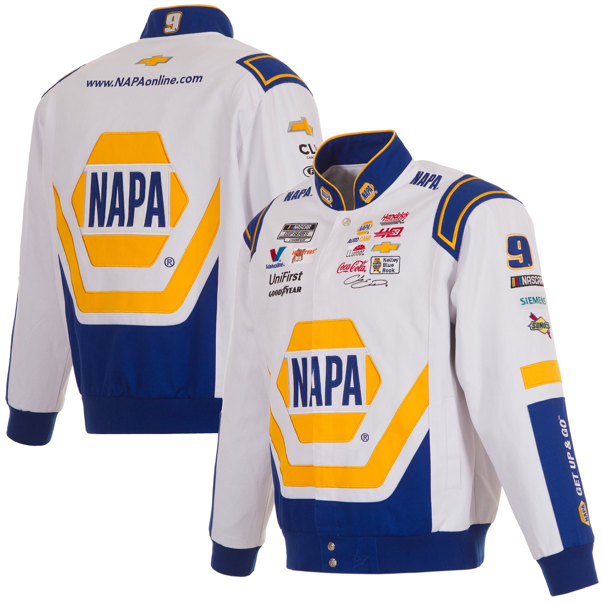 Men's JH Design White Chase Elliott NAPA Twill Driver Uniform Full-Snap ...