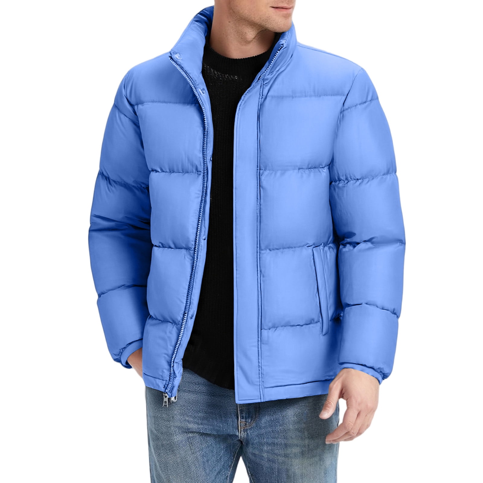 Men's Jacket, Cotton-padded Jacket, Stand Collar Coat Light Blue XL ...