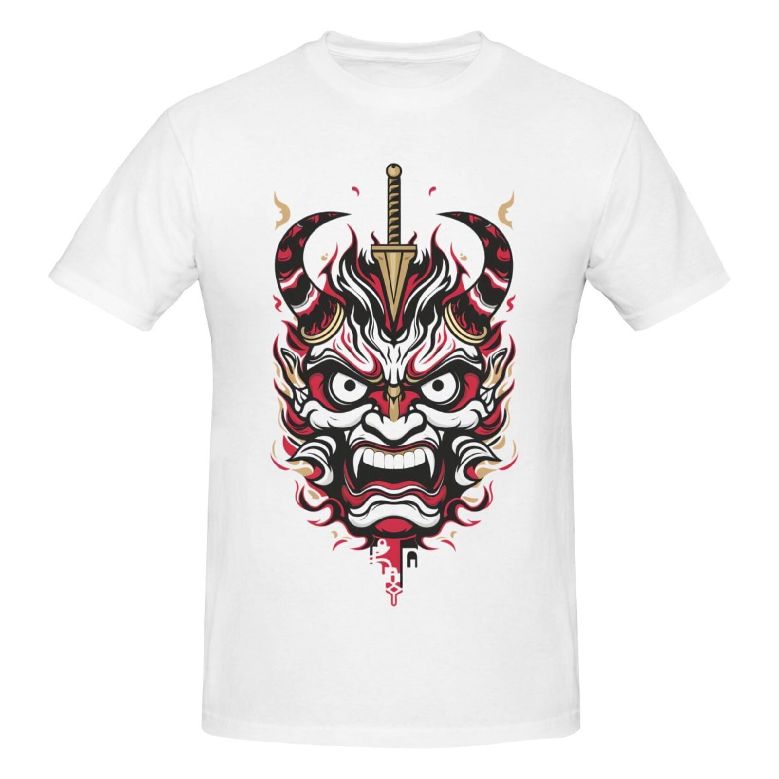 Men's Japanese Ghostface Samurai Totem Print T-Shirt, Short Sleeve ...