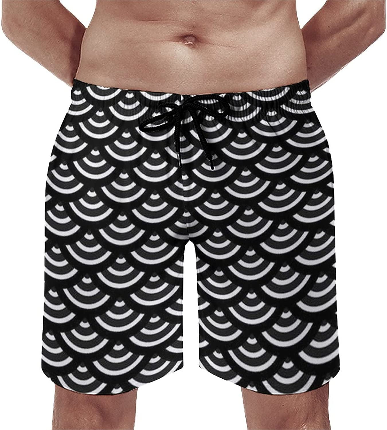 Men's Japanese-Great-Wave-Black-Mermaid-Scales-Art Swim Trunks Quick ...