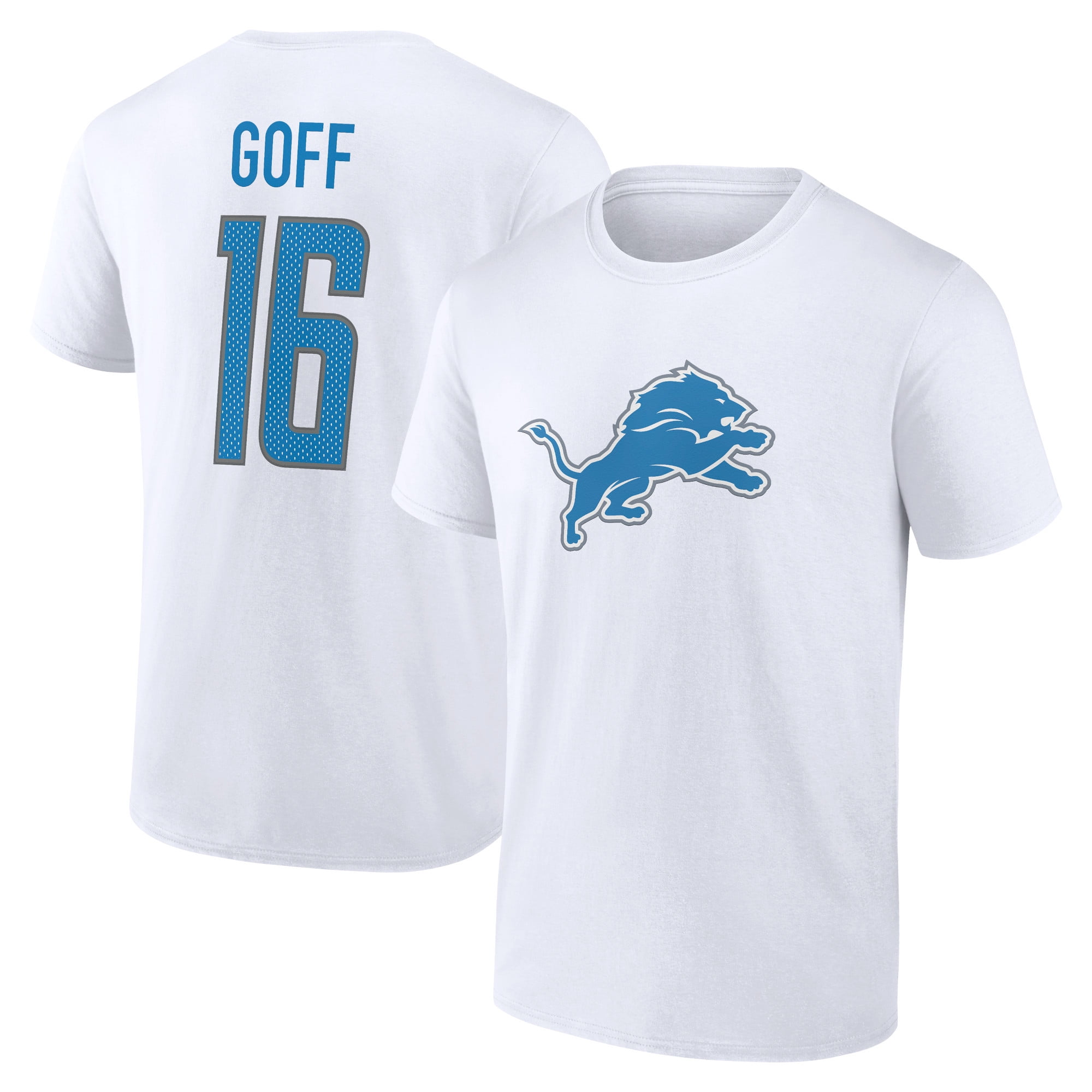 Men's Jared Goff White Detroit Lions Icon Player Name & Number T-Shirt ...