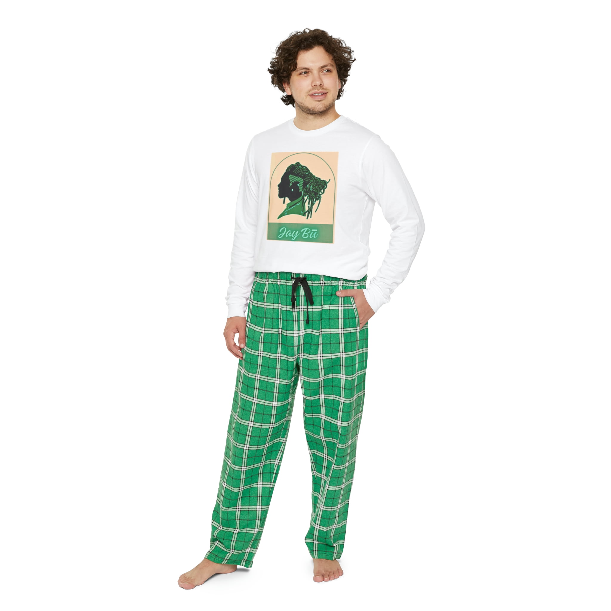 Men's Jay Bu Couture Long Sleeve Pajama Set (Green/White) - Walmart.com
