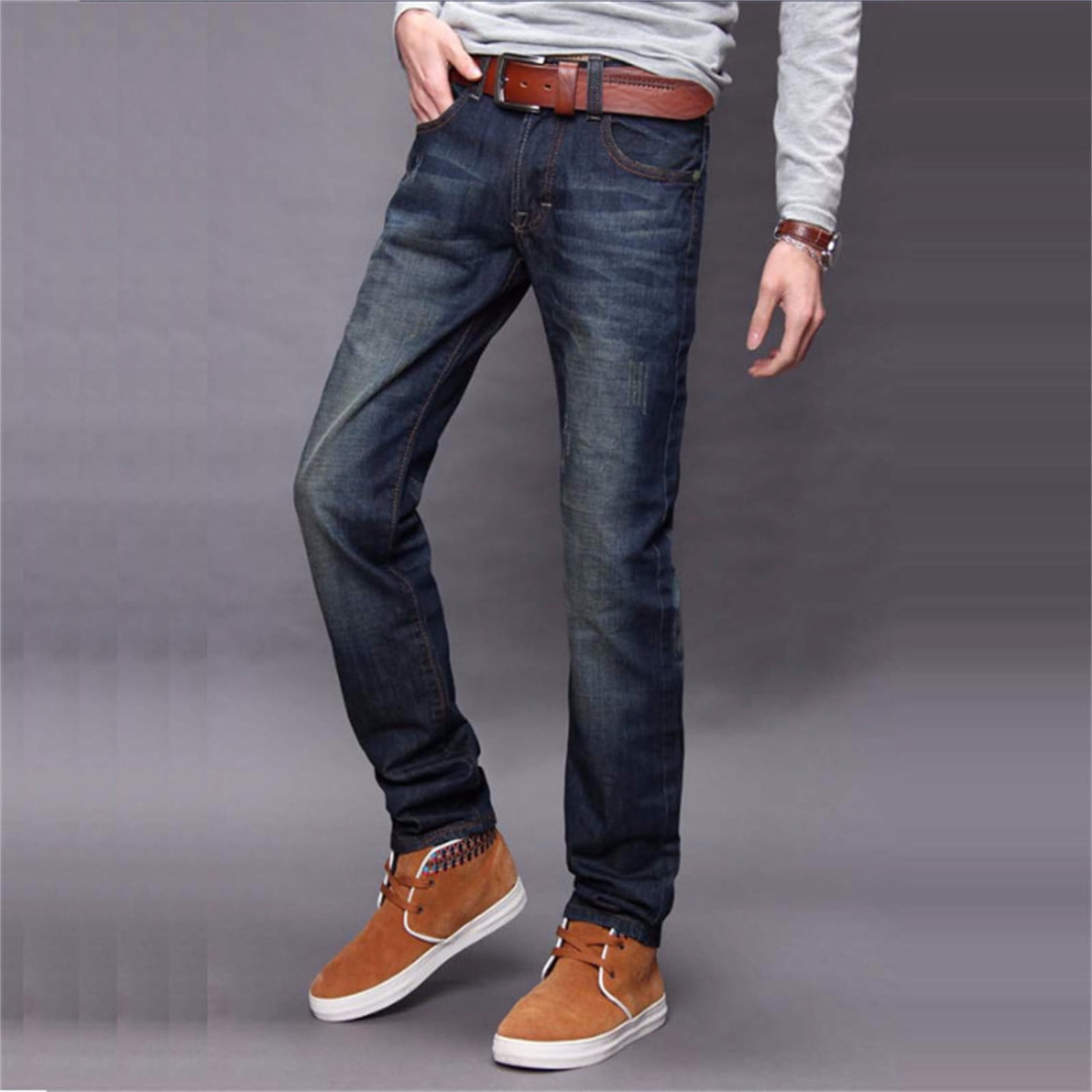 Men's Jeans Comfort Stretch Denim Straight Leg Relaxed Fit Jeans ...